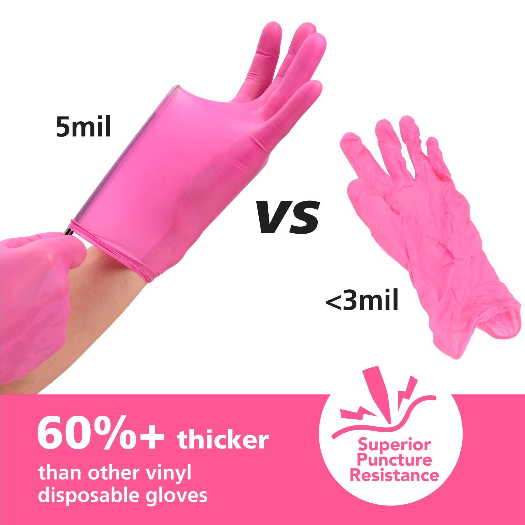 OriStout Disposable Gloves for Women, Pink Vinyl Gloves Disposable Latex Free for Cooking, Food Prep, Cleaning, Hair Dye, Tattoo, Medium Duty, Touch Screen, Medium, 50 Pack