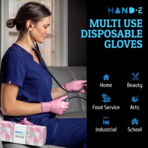 Hand-E Touch Pink Nitrile Disposable Gloves Small, 100 Count - Esthetician, Nail Tech, Microblading, Hair Dye & Stylist, Salon, Cleaning Gloves - Latex Free Gloves