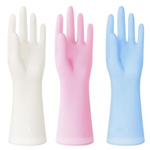 iucge cleaning gloves for household rubber dishwashing gloves for kitchen 3 pairs reusable,durable,light,thin.(medium,multicolor)