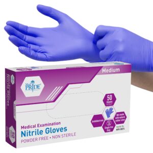 med pride nitrile medical exam gloves small [box of 50]- disposable powder & latex-free surgical gloves for doctors nurses hospital & home use