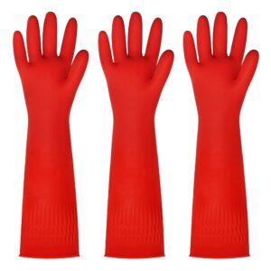 boomjoy cleaning gloves for dish washing, dish gloves, reusable kitchen gloves heavy duty, bathroom, restroom, red, 3 pairs, size-l