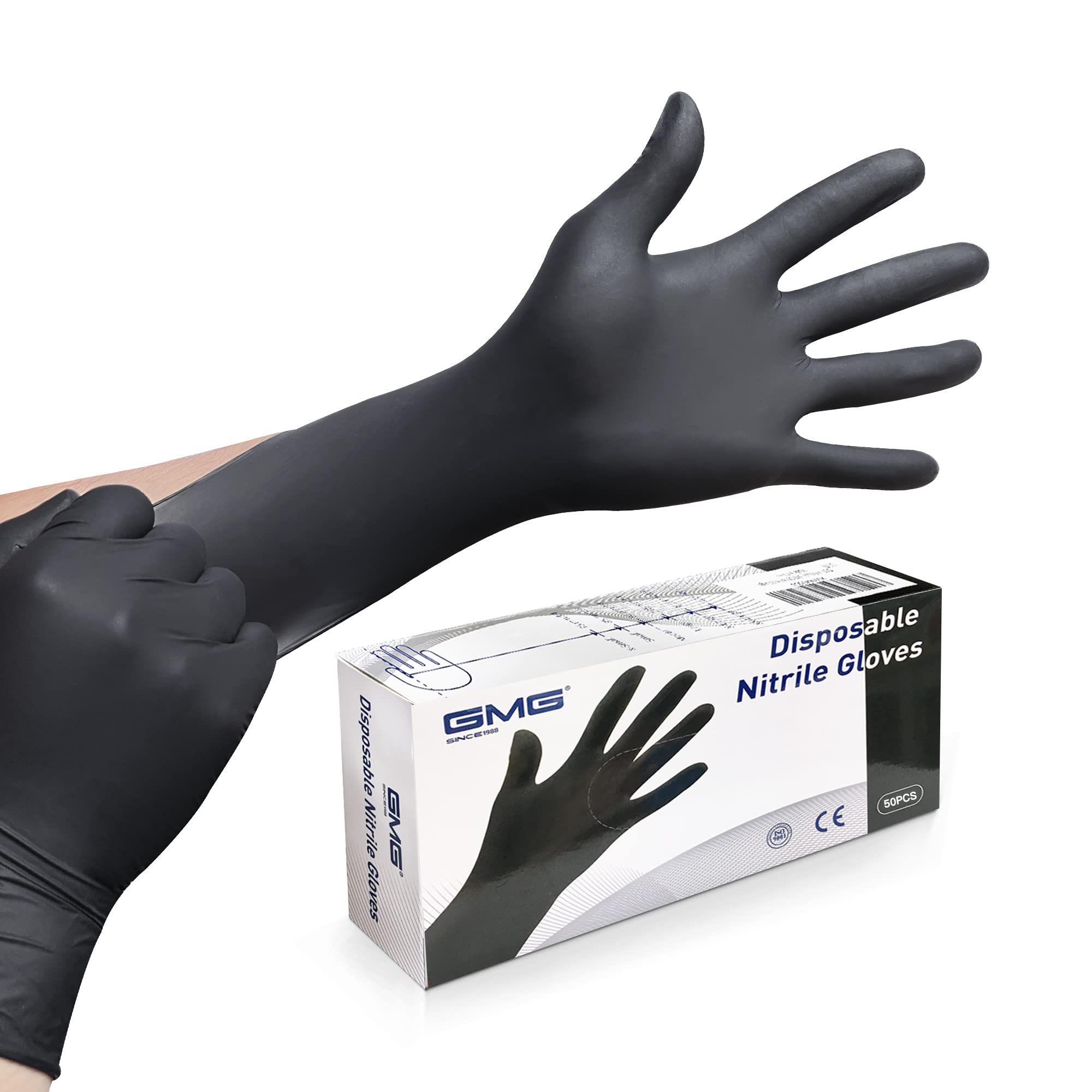 GMG SINCE1988 Nitrile Gloves Latex-Free, Powder-Free Ultra-Strong Tensile,50 Pack Household Cleaning Gloves