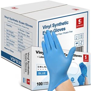 schneider blue vinyl synthetic exam gloves, small, case of 1000, 4-mil, powder-free, latex-free, non-sterile, disposable gloves