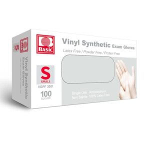 basic vinyl exam glove latex free powder free medical disposable gloves vgpf3001 box of 100 (clear, small)