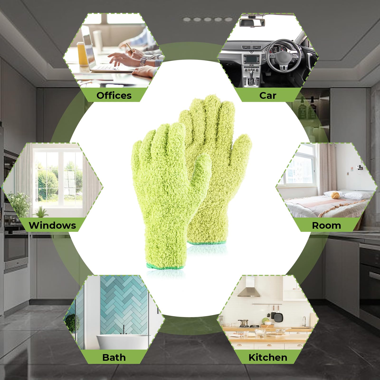 Sibba 2pcs Microfiber Dusting Mitt Gloves Auto Household Cleaning Mittens Cloth Reusable Washable Gloves for Men Women Kitchen House Blinds Plants Mirrors Lamps Car Cleaning (Yellow)