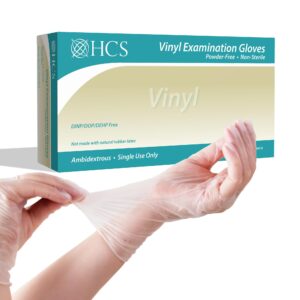 hcs bulk clear vinyl gloves disposable - latex-free, powder-free, premium exam gloves - cooking, food prep, cleaning - vinyl disposable gloves large (1000/case)