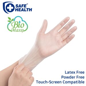 Safe Health Biomass Eco-Friendly Vinyl Disposable Gloves, USDA Certified Biobased Product, Latex Free, Powder Free, Clear, Box of 100, X-Large, 3 mil