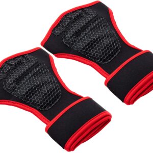 Mind Reader Pull-Up Glove Set, Secure Finger Holes, Textured Non-Slip Grip for Chin-Up Bars, Gymnastics, Circus Training, Aerial or Pole Fitness, Small, Red