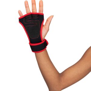 Mind Reader Pull-Up Glove Set, Secure Finger Holes, Textured Non-Slip Grip for Chin-Up Bars, Gymnastics, Circus Training, Aerial or Pole Fitness, Small, Red