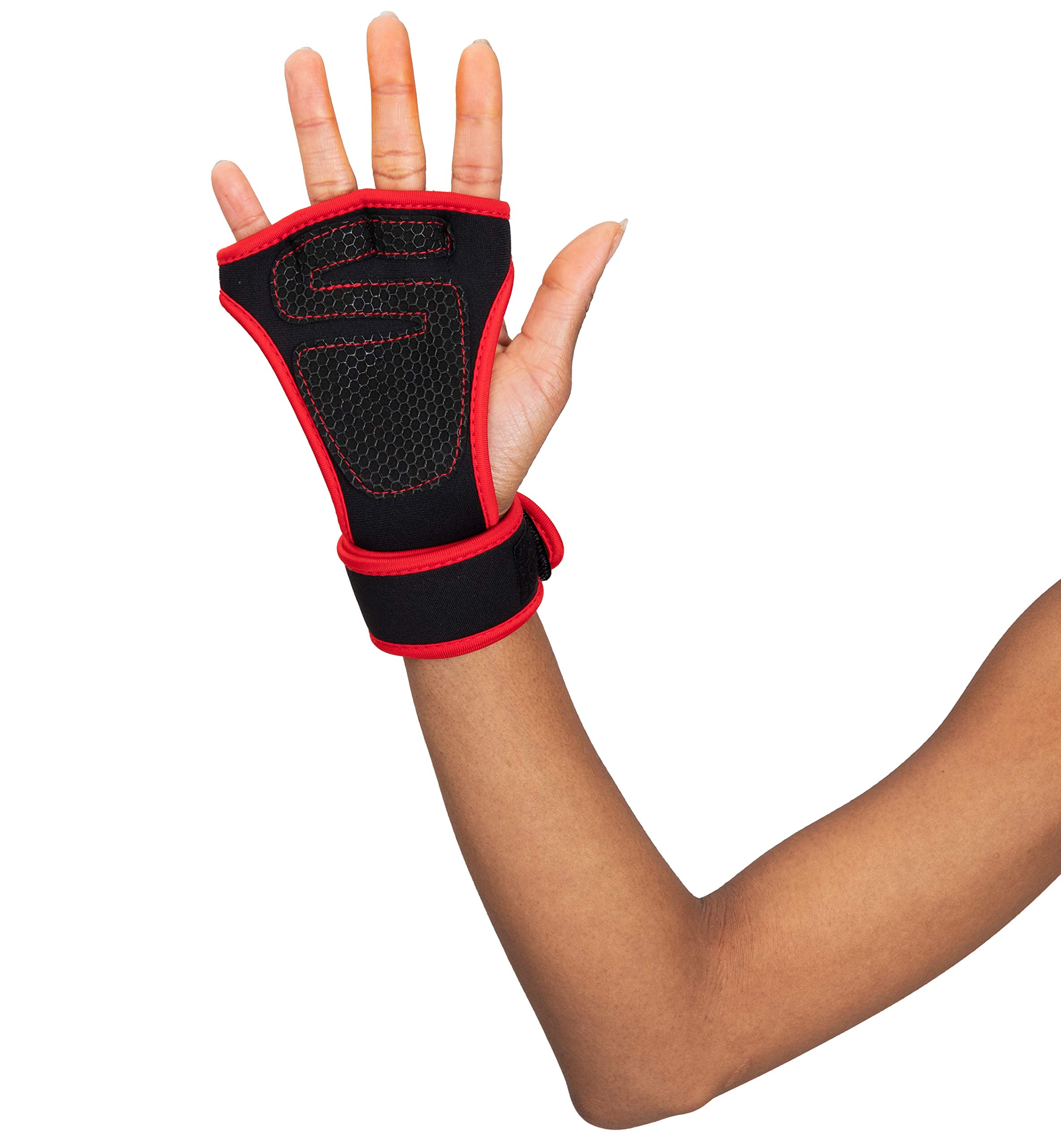 Mind Reader Pull-Up Glove Set, Secure Finger Holes, Textured Non-Slip Grip for Chin-Up Bars, Gymnastics, Circus Training, Aerial or Pole Fitness, Small, Red