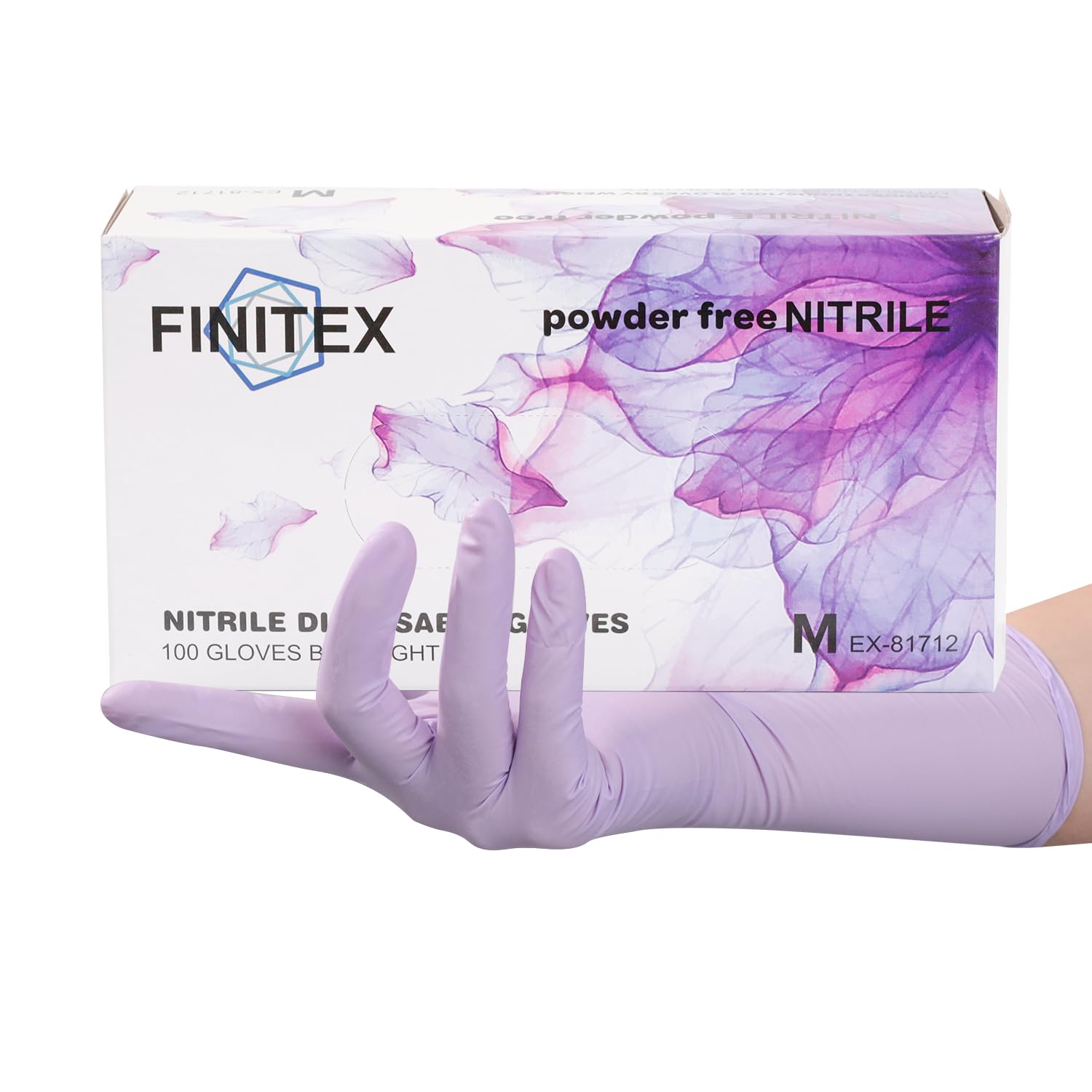 FINITEX Nitrile Disposable Latex Free Gloves Purple - 5mil 100PCS/Box Latex Free Powder Free 12inch Gloves Guantes de Nitrilo Cleaning Medical Exam Food Cooking Gloves (Medium, Box of 100)