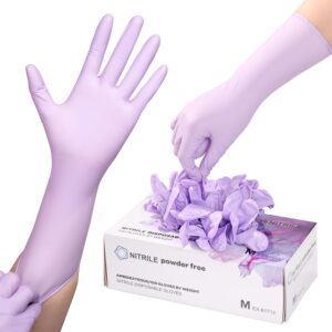 FINITEX Nitrile Disposable Latex Free Gloves Purple - 5mil 100PCS/Box Latex Free Powder Free 12inch Gloves Guantes de Nitrilo Cleaning Medical Exam Food Cooking Gloves (Medium, Box of 100)