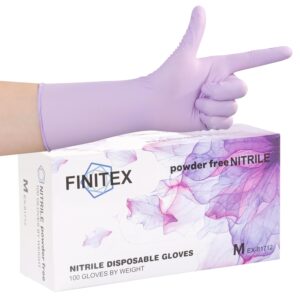 FINITEX Nitrile Disposable Latex Free Gloves Purple - 5mil 100PCS/Box Latex Free Powder Free 12inch Gloves Guantes de Nitrilo Cleaning Medical Exam Food Cooking Gloves (Medium, Box of 100)