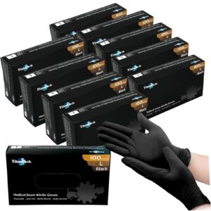 titentech black gloves disposable latex free medical examination nitrile gloves, 5 mil powder free, mechanic, medical, food, case of 1000, large