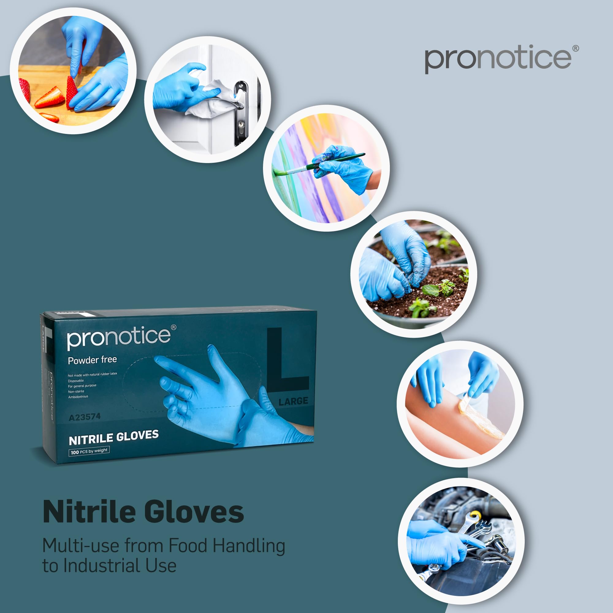 Pronotice Disposable Nitrile Glove, Blue, General Purpose, PowderFree, Food Safe, Cleaning, Latex-Free, Full Case 1000 Gloves (X-Large)