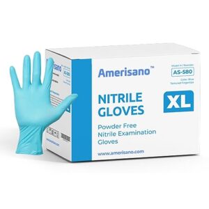 amerisano 100% nitrile exam gloves | medical grade, 510(k), exceptional tactile sensitivity, latex & powder free, 3 mil, non-sterile | blue (pack of 2000, x-small)