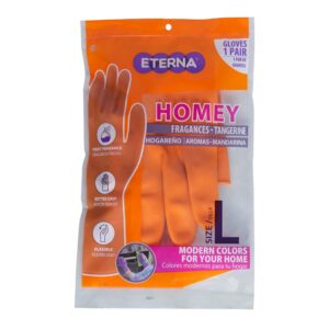 eterna tangerin scent gloves, gloves for kitchen, laundry and household cleaning, fruit fragrance, improved grip, flexible, multi-purpose, size l, 2.54 oz (pack of 3)