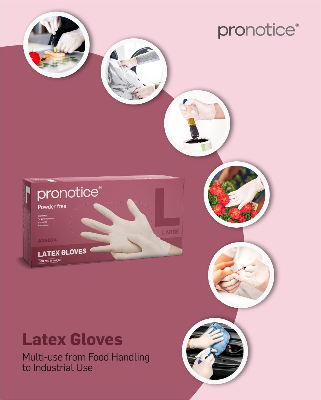 Pronotice Disposable Latex Glove, White, General Purpose, Powder Free, Food Safe, Cleaning Gloves, Full Case 1000 Gloves (X-Large)