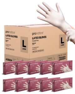 pronotice disposable latex glove, white, general purpose, powder free, food safe, cleaning gloves, full case 1000 gloves (x-large)