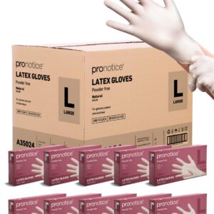 Pronotice Disposable Latex Glove, White, General Purpose, Powder Free, Food Safe, Cleaning Gloves, Full Case 1000 Gloves (X-Large)