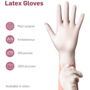 Pronotice Disposable Latex Glove, White, General Purpose, Powder Free, Food Safe, Cleaning Gloves, Full Case 1000 Gloves (X-Large)