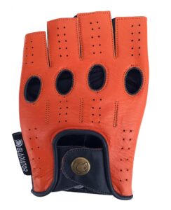 designer driving gloves fingerless orange (small)