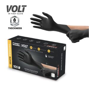 FIRST GLOVE Volt 2X-Large 900 Ct. 6 Mil Black Nitrile Disposable Gloves - Food Safe Disposable Gloves, Disposable Cleaning Gloves, Micro Textured Gloves for Enhanced Grip, Latex Free Gloves