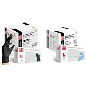 basic medical black nitrile exam gloves - latex-free & powder-free - ngpf 1046 (case of 1,000), large & medical synmax vinyl exam gloves - latex-free & powder-free - large, bmpf-3003(case of 1,000)