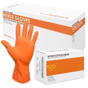 innovative haus heavy duty nitrile gloves. orange 8 mil. shop gloves mechanic disposable. mechanic rubber gloves disposable. large. pack of 1000