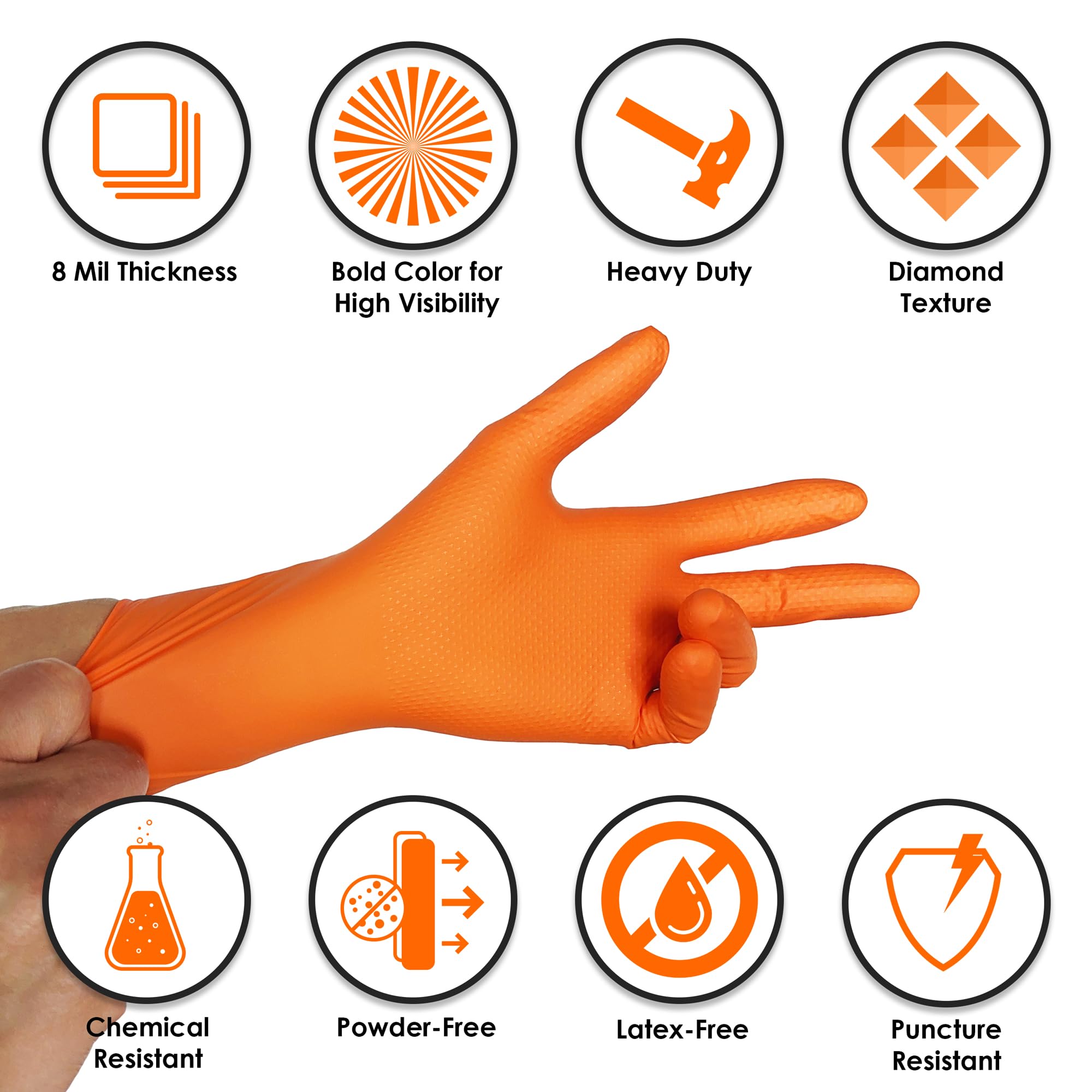 INNOVATIVE HAUS Heavy Duty Nitrile Gloves. Orange 8 Mil. Shop Gloves Mechanic Disposable. Mechanic Rubber Gloves Disposable. Large. Pack of 1000