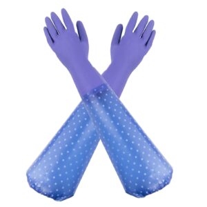 shidow long cleaning gloves, cleaning gloves, kitchen cleaning gloves, silicone glove, for kitchen and bathroom cleaning（extended, purple, 2 pairs）