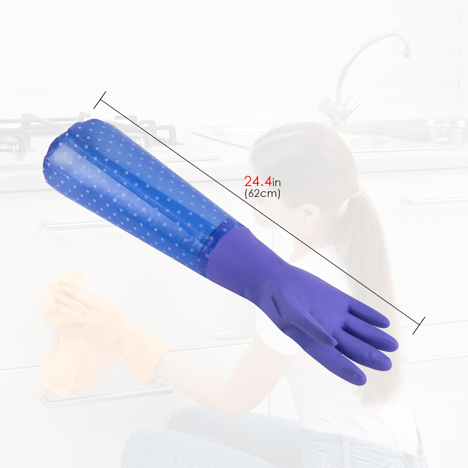 SHIDOW Long Cleaning Gloves, Cleaning Gloves, Kitchen Cleaning Gloves, Silicone Glove, for Kitchen and Bathroom Cleaning（Extended, Purple, 2 Pairs）