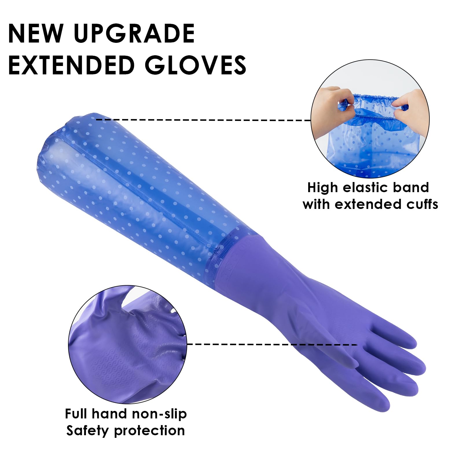 SHIDOW Long Cleaning Gloves, Cleaning Gloves, Kitchen Cleaning Gloves, Silicone Glove, for Kitchen and Bathroom Cleaning（Extended, Purple, 2 Pairs）