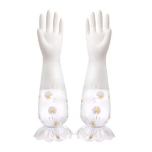 Dishwashing Rubber Cute Patterned Gloves,3 Pairs Reusable Kitchen Cleaning Gloves Long Cuff and PVC with Soft Lining