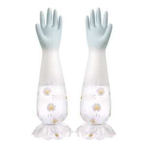 Dishwashing Rubber Cute Patterned Gloves,3 Pairs Reusable Kitchen Cleaning Gloves Long Cuff and PVC with Soft Lining