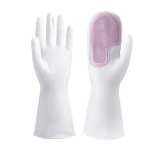 qqlady pvc household cleaning magic brush, dishwashing gloves, anti slip and heat insulation gloves, household thickened wear-resistant shoe brushing gloves