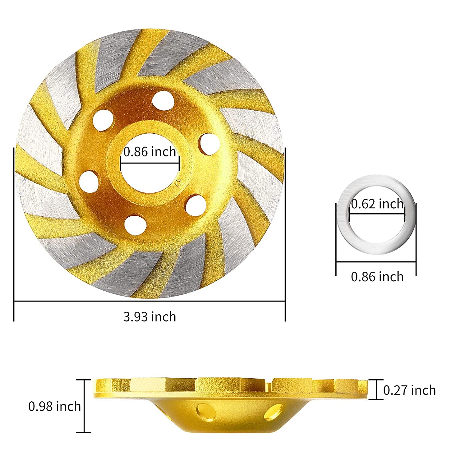 3pcs-4 Inch Concrete Stone Ceramic Turbo Diamond Grinding Cup Wheel,12 Segs Heavy Duty Angle Grinder Wheels for Angle Grinder(Yellow)