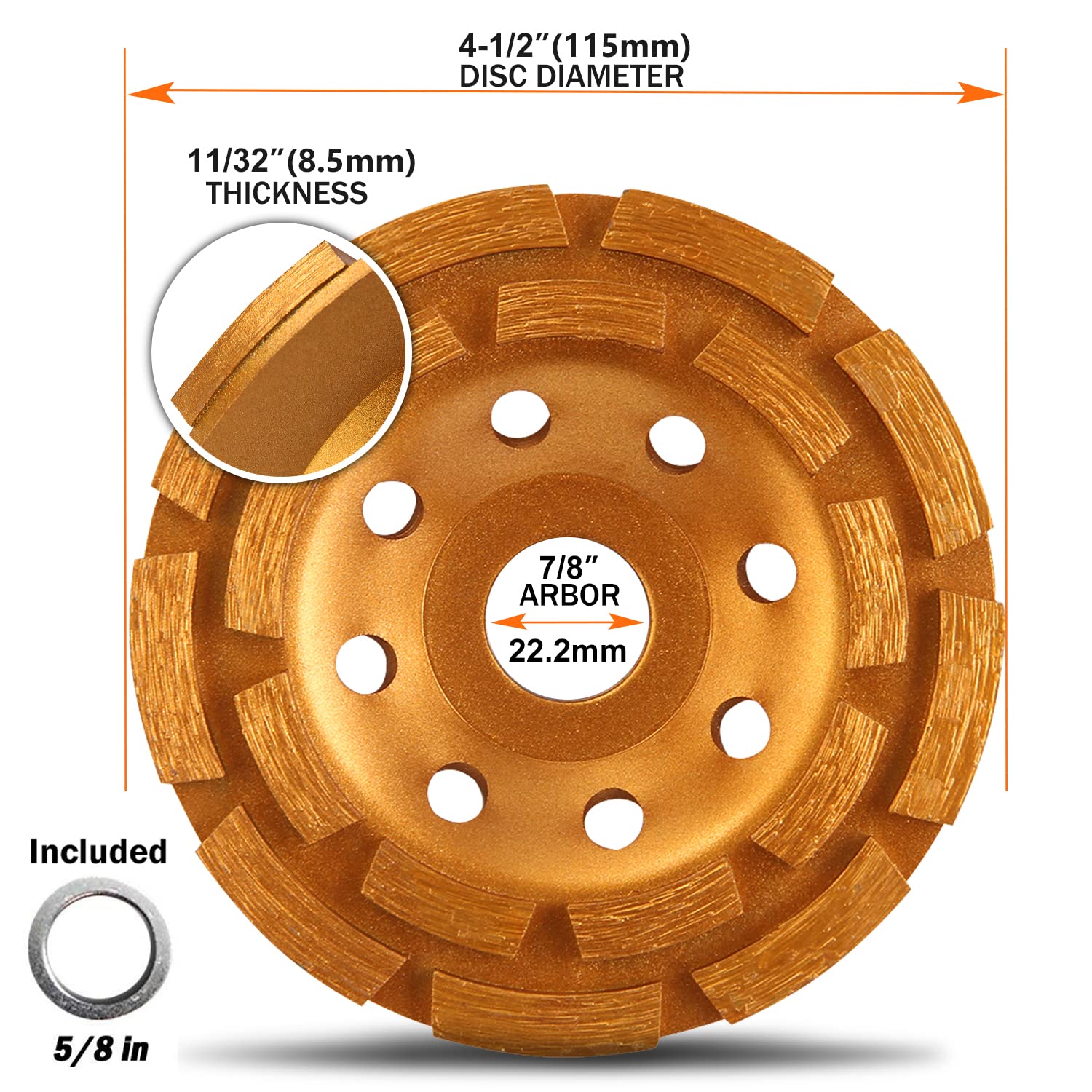 KSEIBI 644030 Diamond Concrete Grinding Wheel 4 1/2 inch for Polishing and Cleaning Stone Concrete Surface, Cement, Marble, Rock, Granite, and Thinset Removing, Angle Grinder Wheels Cup