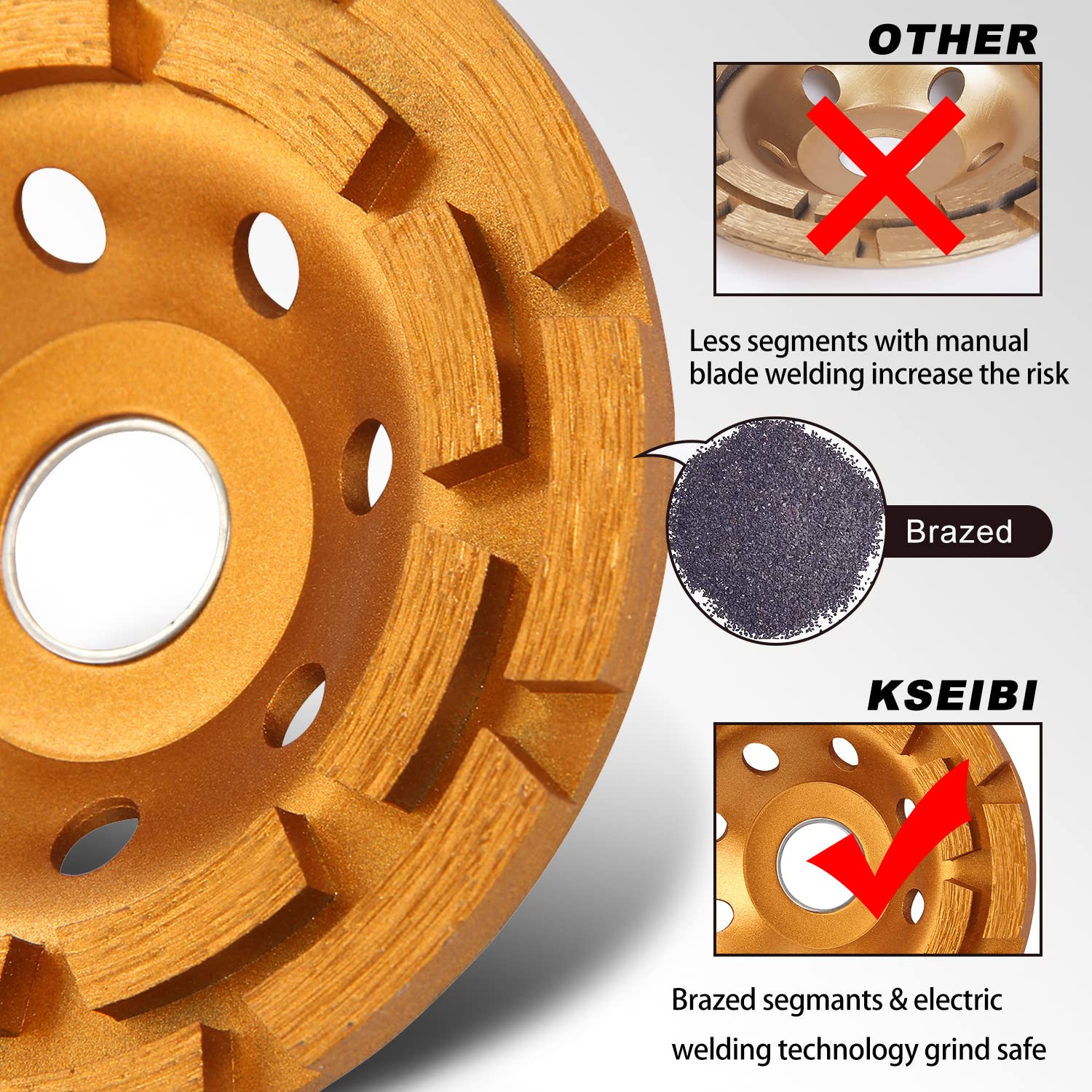 KSEIBI 644030 Diamond Concrete Grinding Wheel 4 1/2 inch for Polishing and Cleaning Stone Concrete Surface, Cement, Marble, Rock, Granite, and Thinset Removing, Angle Grinder Wheels Cup