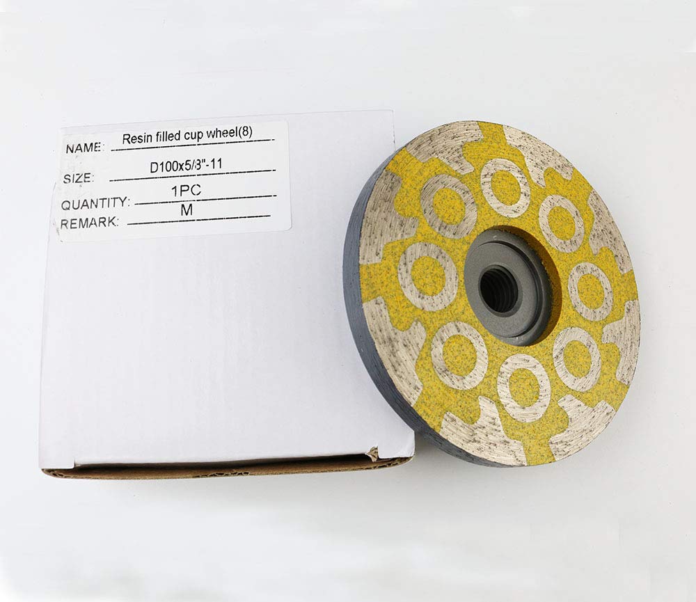 JDK 4 Inch Diamond Resin Filled Cup Wheel Grinding Wheel with Thread 5/8“-11 for Granite Stone and Tiles (Medium)