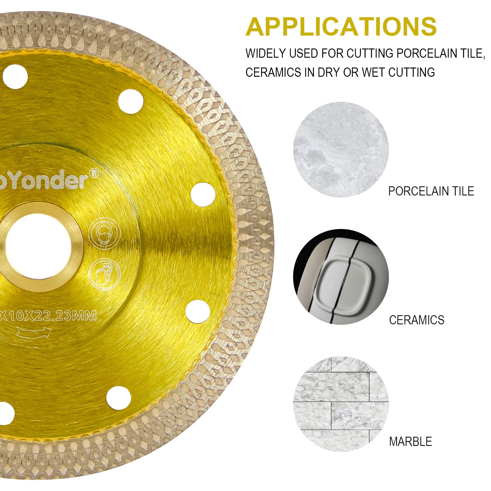 GoYonder 4 Inch Diamond Saw Blade,Super Thin Diamond Saw Blade for Cutting Ceramic Porcelain Tile Granite Marble Suitable for Angle Grinders with 7/8" or 5/8" Arbor 5 PCS