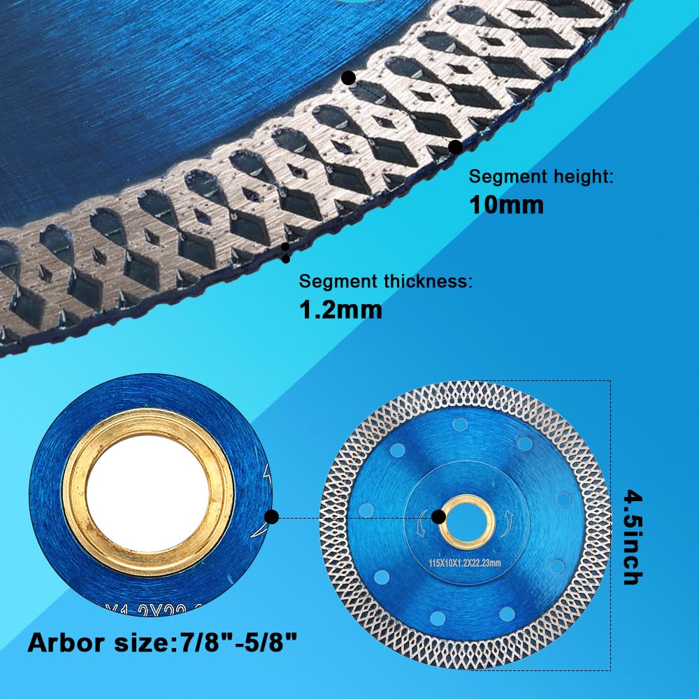 Tiledurepro 2Pc/Lot 4.5" Tile Saw Blade Super Thin Diamond Blade Porcelain Cutting Disc Wheel for Angle Grinder