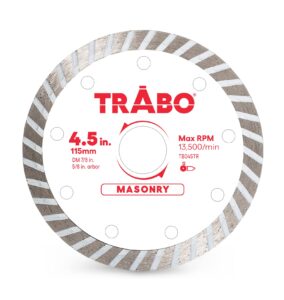 trabo 4.5 inch turbo rim diamond metal bond blade for cutting cement, pavers, concrete with rebar, natural stone and more, with 7/8 inch arbor with 5/8 inch reducer ring