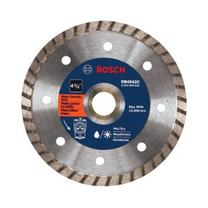 bosch db4542c 4-1/2 in. premium turbo rim diamond blade with 5/8 in, 7/8 in. arbor for smooth cut wet/dry cutting applications in stone, concrete, brick, silver