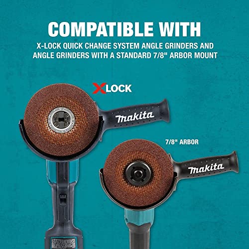 Makita E-00468 X-LOCK 5" x 1/4" x 7/8" Type 27 General Purpose 36 Grit Abrasive Grinding Wheel for Metal & Stainless Steel Grinding