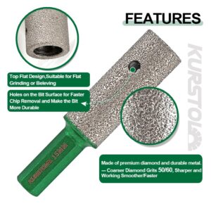 KURSTOL Diamond Coated Milling Bit - 2PCS Diamond Finger Bit for Enlarging Shaping Holes,Dia 3/8"(10mm) Hex Shank Tile Hole Grinder Round Bevel Existing Holes in Porcelain,Hard Ceramic,Granite,Marble