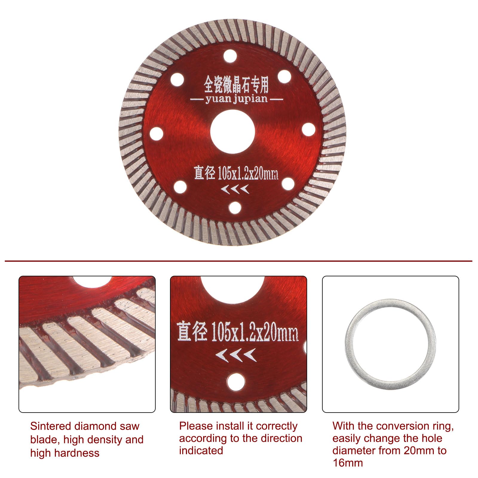 HARFINGTON Diamond Blade, 4" 105mm Diamond Saw Blades Diamond Cutting Wheel with 20mm Arbor for Angle Grinder for Cutting Tile Concrete, Masonry, Brick, Marble and Other Stone, Red