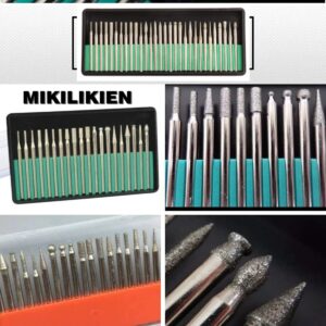 Diamond Burr Bits,MIKILIKIEN Drill Kit for Rotary Tool Metal Woodworking Router Grinding Engraving Carving- 1/8"(3mm) Shank Pack of 120Pcs/ 4Sets