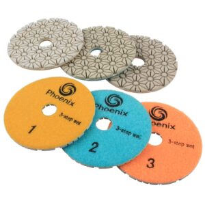 3 step diamond polishing pads 4 inch, stone polishing kit for granite stone concrete marble quartz, wet polish pad kit for drill grinder polisher, wet use only - 3 steps (#1, 2, 3) 1 unit each step