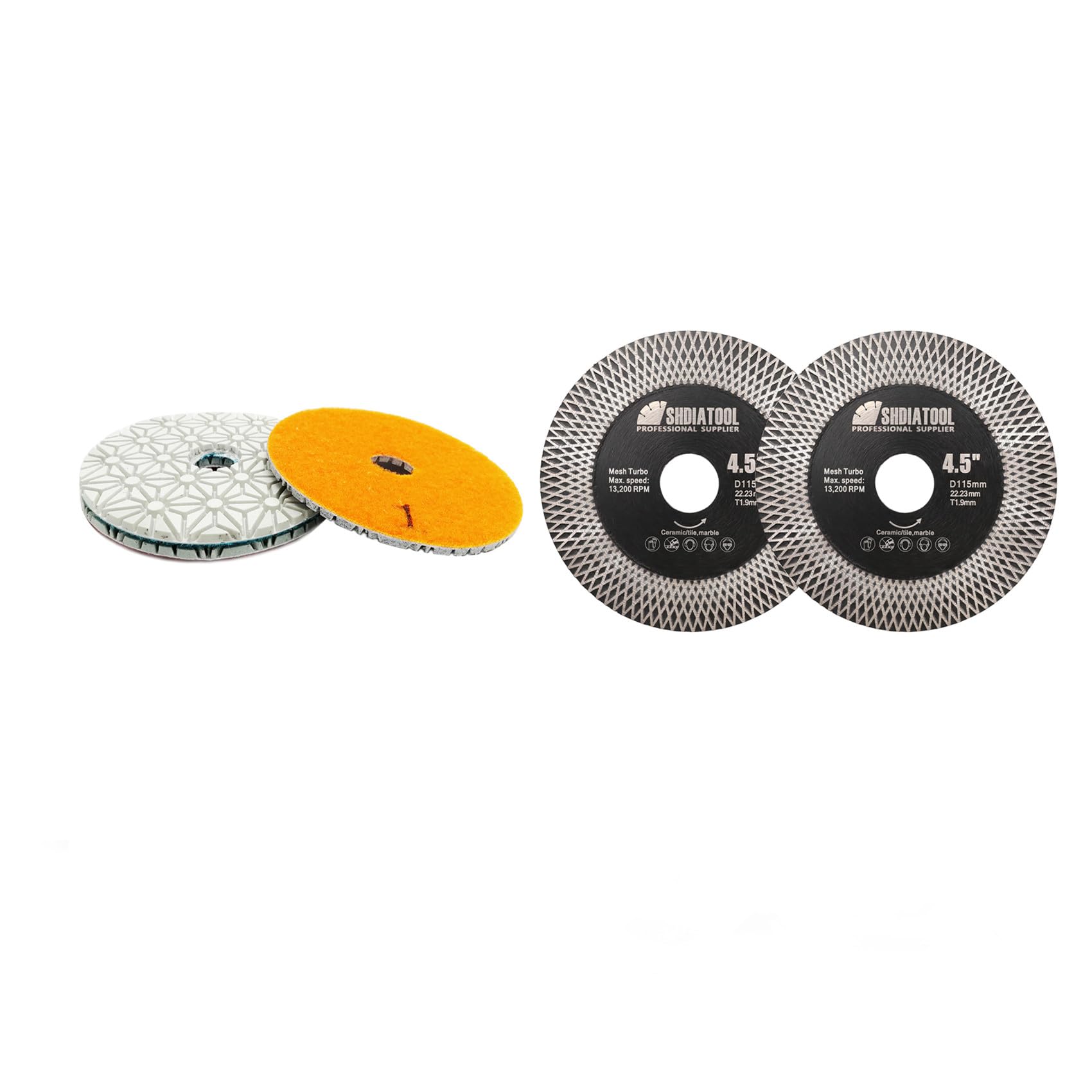 SHDIATOOL 4 Inch Diamond Wet Polishing Pads and Tile Diamond Saw Blade, Cutting Grinding Disc Wheel